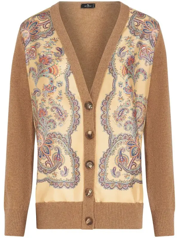 Etro Floral-print Panelled Cardigan - Brown