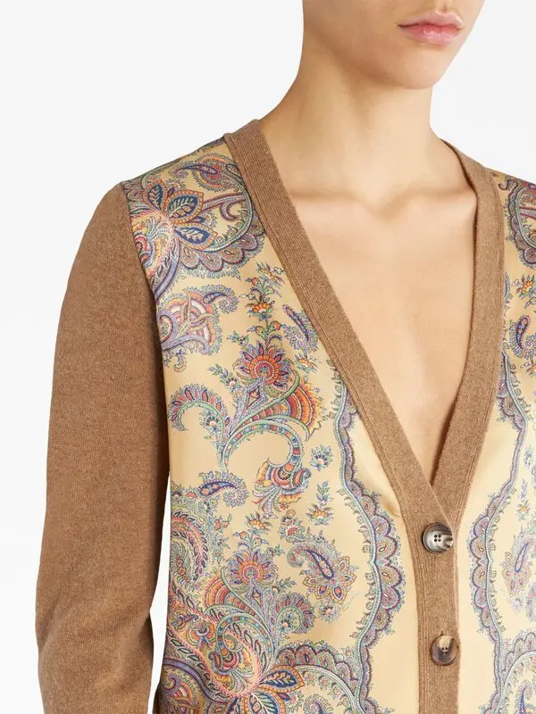 Etro Floral-print Panelled Cardigan - Brown