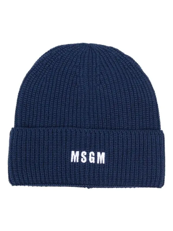MSGM Logo-embroidered Ribbed-knit Beanie - Blue