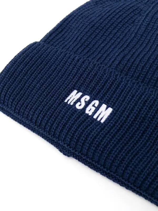MSGM Logo-embroidered Ribbed-knit Beanie - Blue