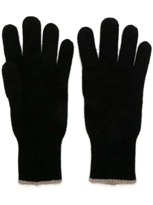 Brunello Cucinelli Intarsia Knit Cashmere Gloves - Black