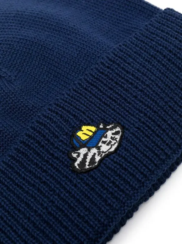 MSGM Logo-patch Knitted Beanie - Blue