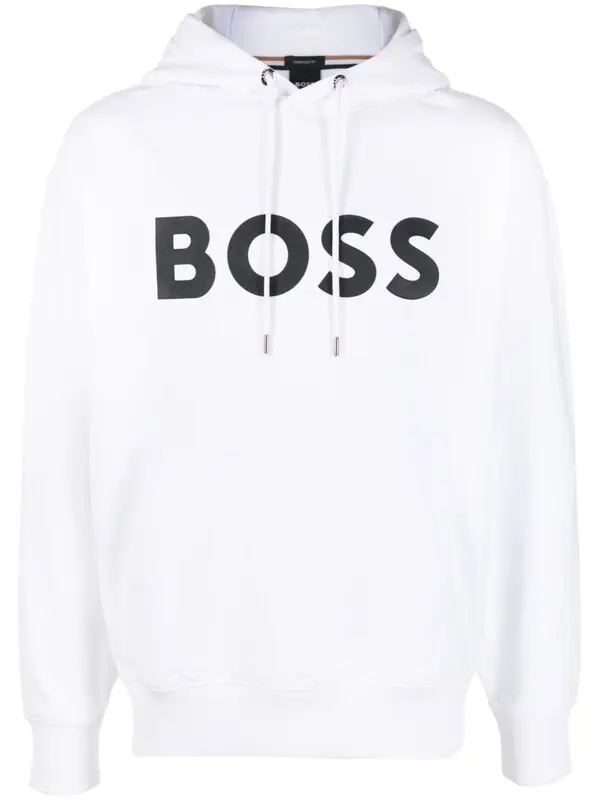 BOSS Logo-print Cotton Hoodie - White