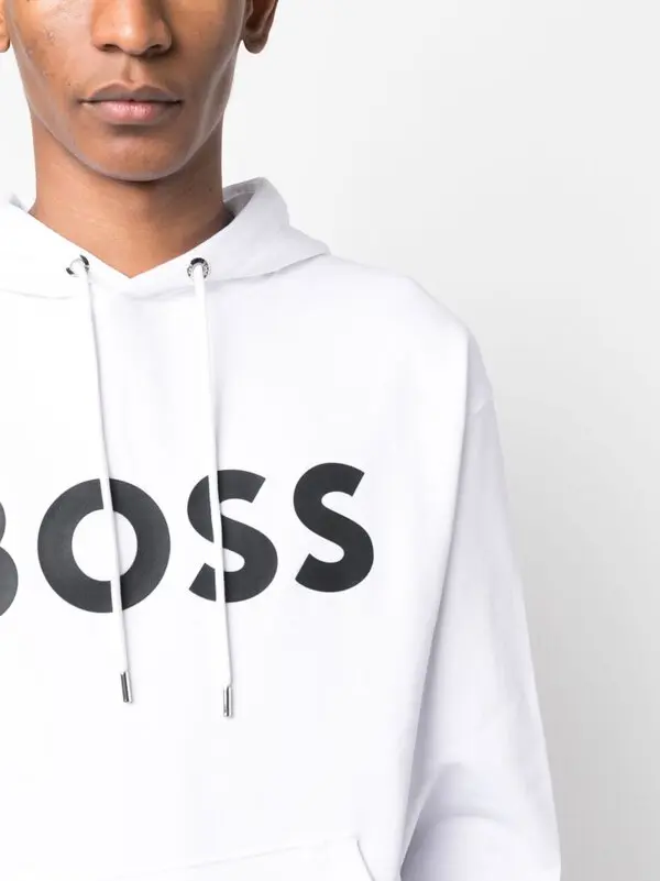 BOSS Logo-print Cotton Hoodie - White