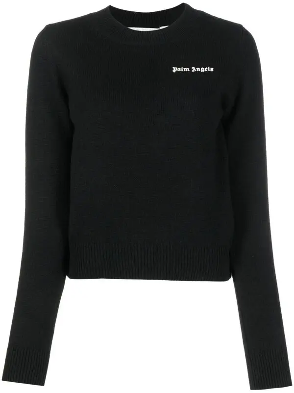 Palm Angels Logo-embroidered Ribbed-knit Jumper - Black