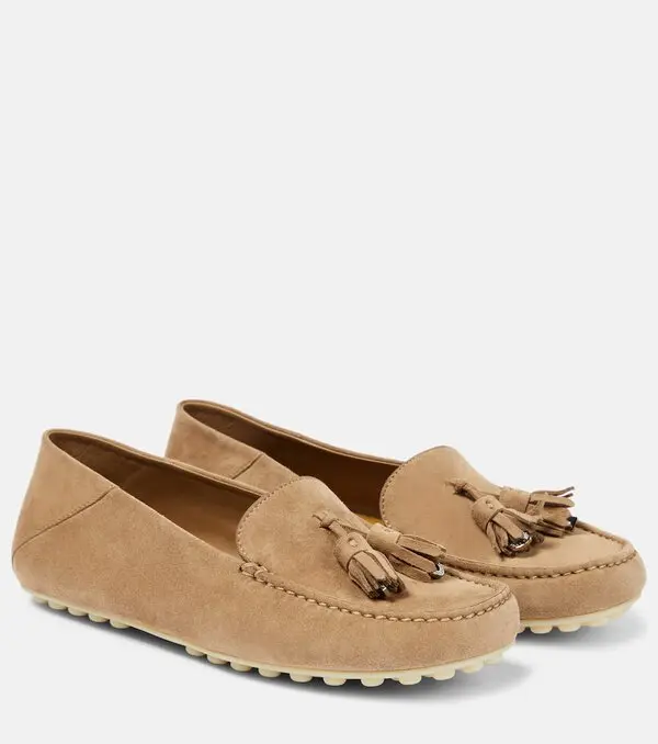 Loro Piana Dot Sole Suede Moccasins - Beige