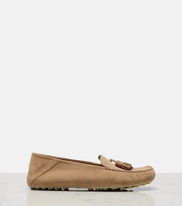 Loro Piana Dot Sole Suede Moccasins - Beige
