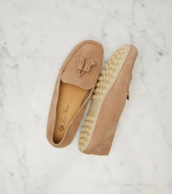 Loro Piana Dot Sole Suede Moccasins - Beige