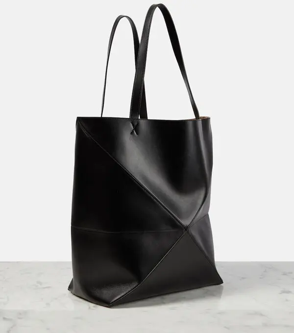 Loewe Puzzle Fold Leather Tote Bag - Black