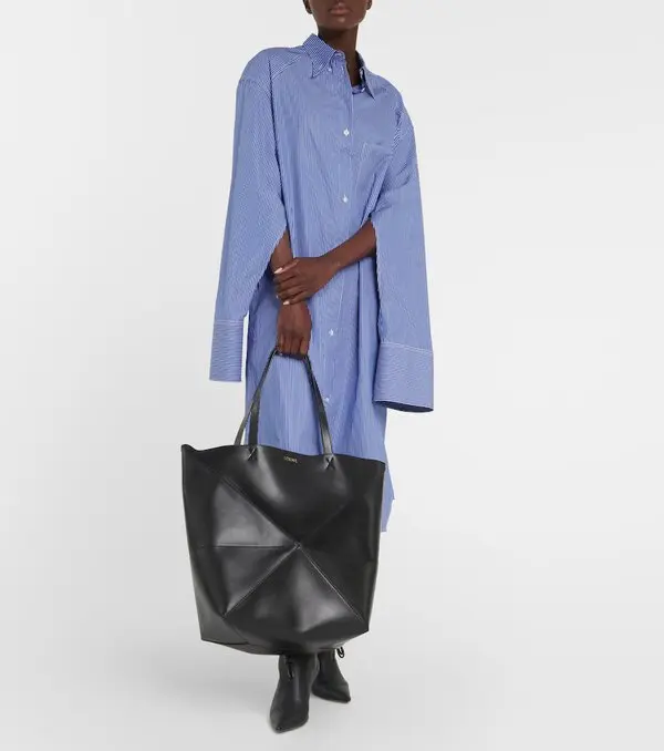 Loewe Puzzle Fold Leather Tote Bag - Black