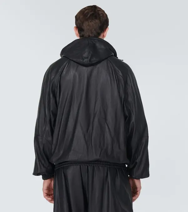Balenciaga 3b Sports Icon Leather Track Jacket - Black | Editorialist