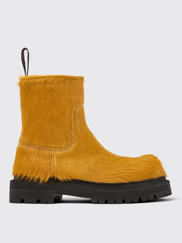 Camper Ankle Boot With Fur Texture And Zip Fastening - Brown