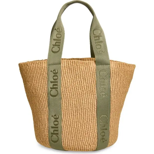 Chloé Woody Straw Basket Tote - Aloe Green