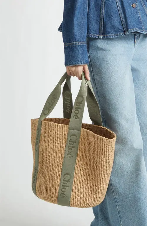 Chloé Woody Straw Basket Tote - Aloe Green
