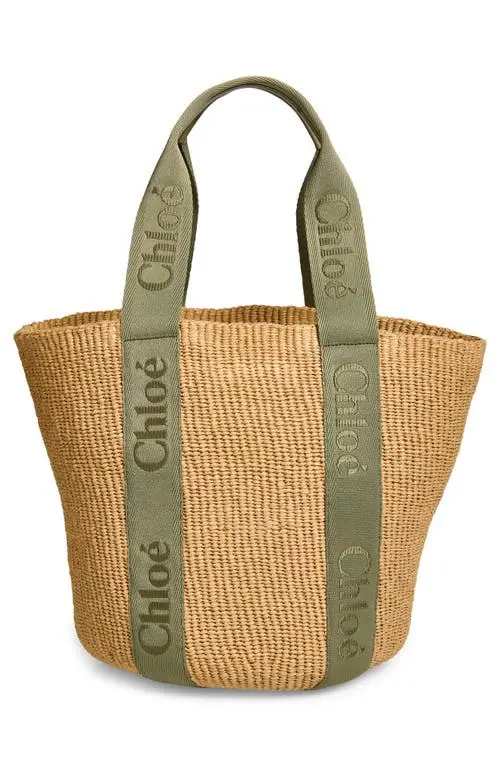 Chloé Woody Straw Basket Tote - Aloe Green