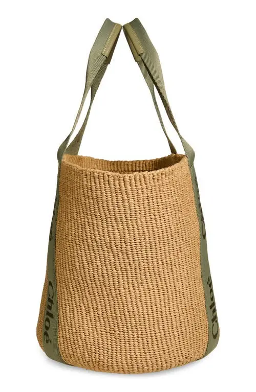 Chloé Woody Straw Basket Tote - Aloe Green