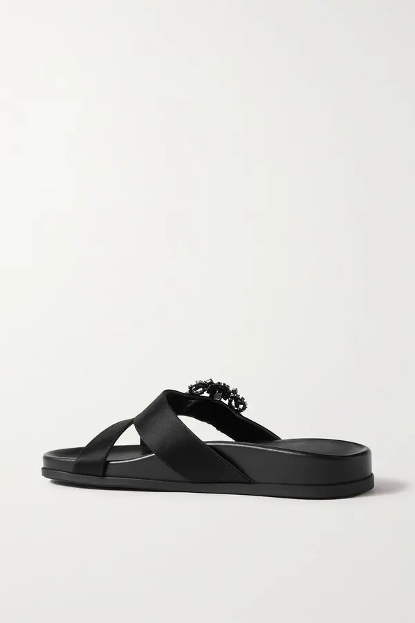 Manolo Blahnik Chilanghi Satin Slides - Black