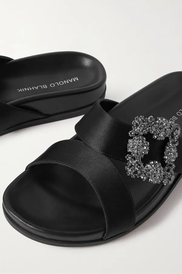 Manolo Blahnik Chilanghi Satin Slides - Black