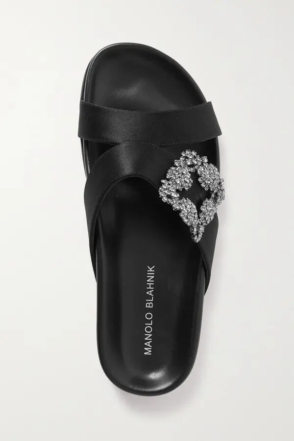 Manolo Blahnik Chilanghi Satin Slides - Black