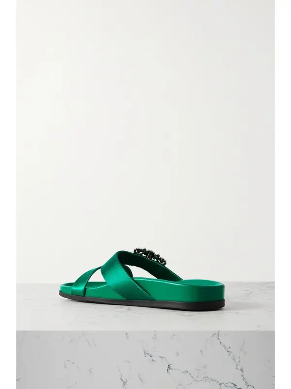 Manolo Blahnik Chilanghi Satin Slides - Green