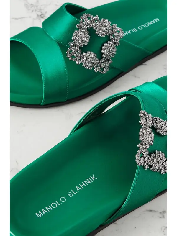 Manolo Blahnik Chilanghi Satin Slides - Green