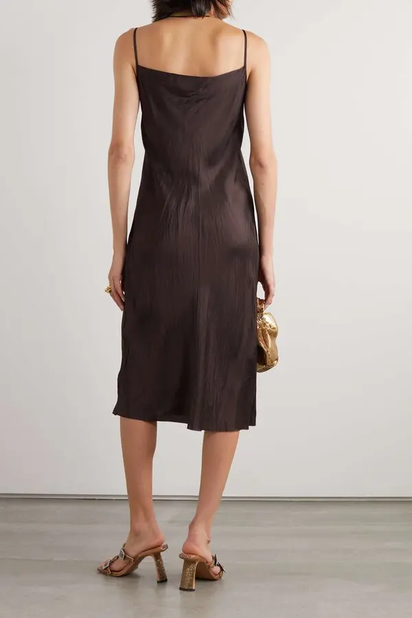 Dries Van Noten Draped Crinkled-shell Dress - Dark Brown