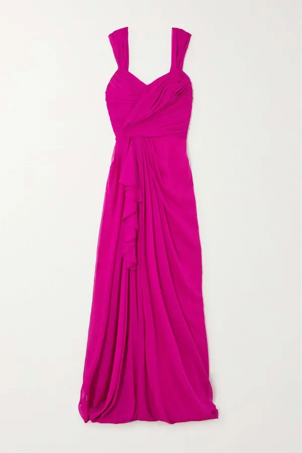 Costarellos Virna Ruffled Draped Gown - Magenta