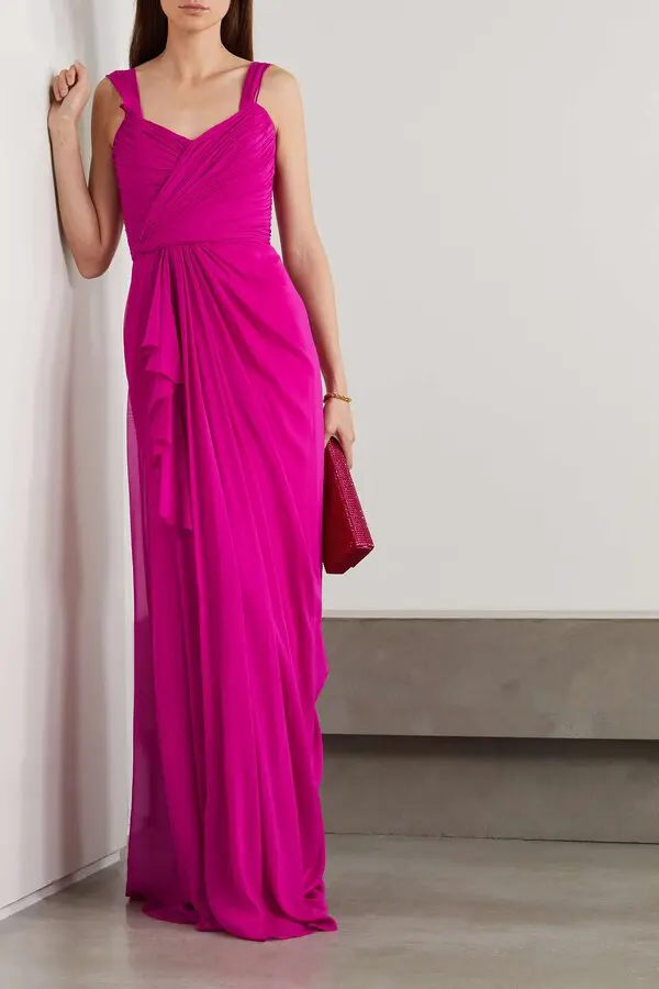 Costarellos Virna Ruffled Draped Gown - Magenta