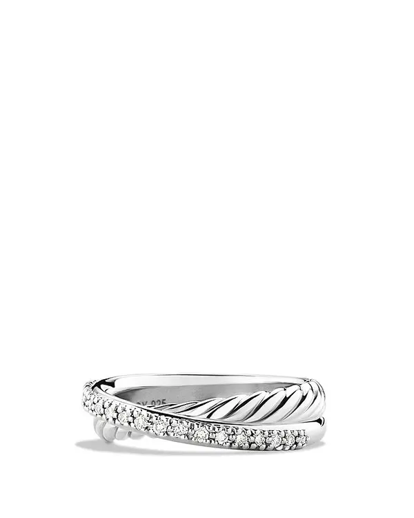 David Yurman Crossover Ring With Diamonds - Silver