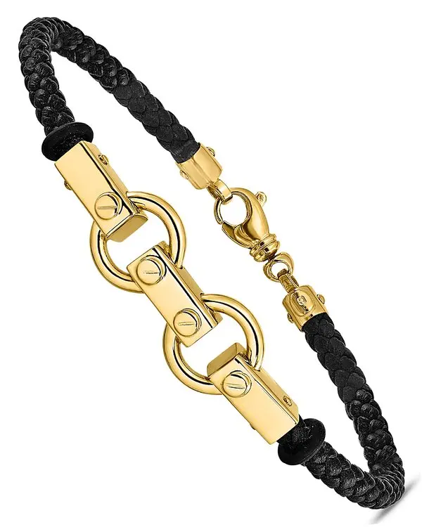 Bloomingdale'S 14k Yellow Gold And Leather Link Bracelet - Black/gold