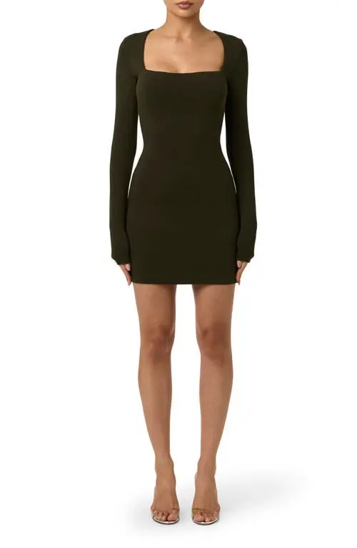 Naked Wardrobe Squared Up Long Sleeve Body-con Dress - Olive