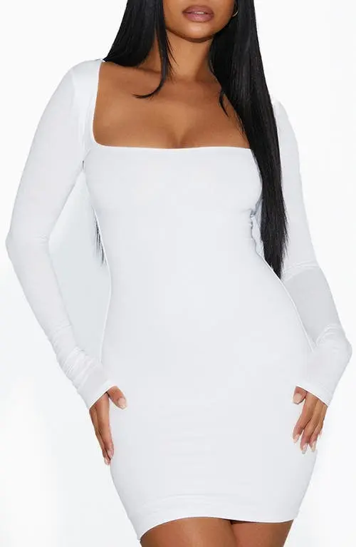 Naked Wardrobe Squared Up Long Sleeve Body-con Dress