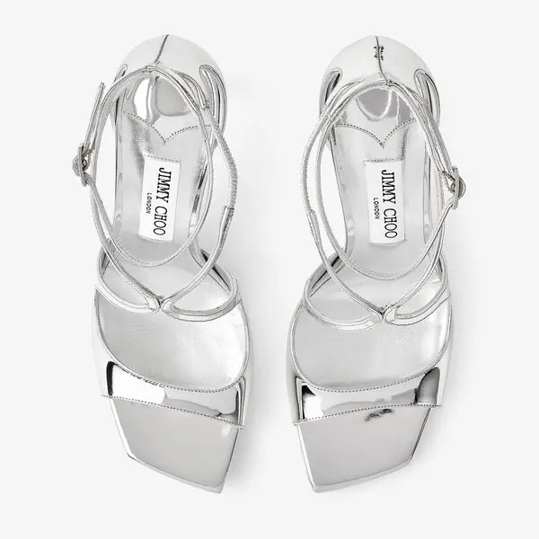 JIMMY CHOO Azia 95 Liquid Metal Leather Sandals - Silver