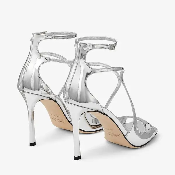 JIMMY CHOO Azia 95 Liquid Metal Leather Sandals - Silver