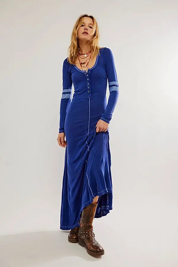 free people blue long sleeve dress FREE PEOPLE Maxi BLUEBELL Patchwork Tiered Dress