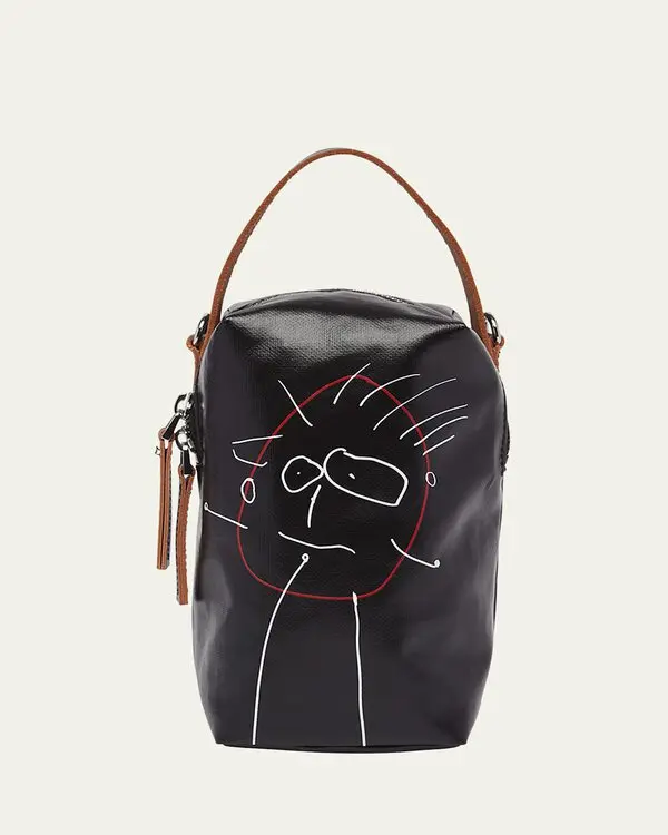 Plan C Pili Graphic-print Canvas Bucket Bag - Black