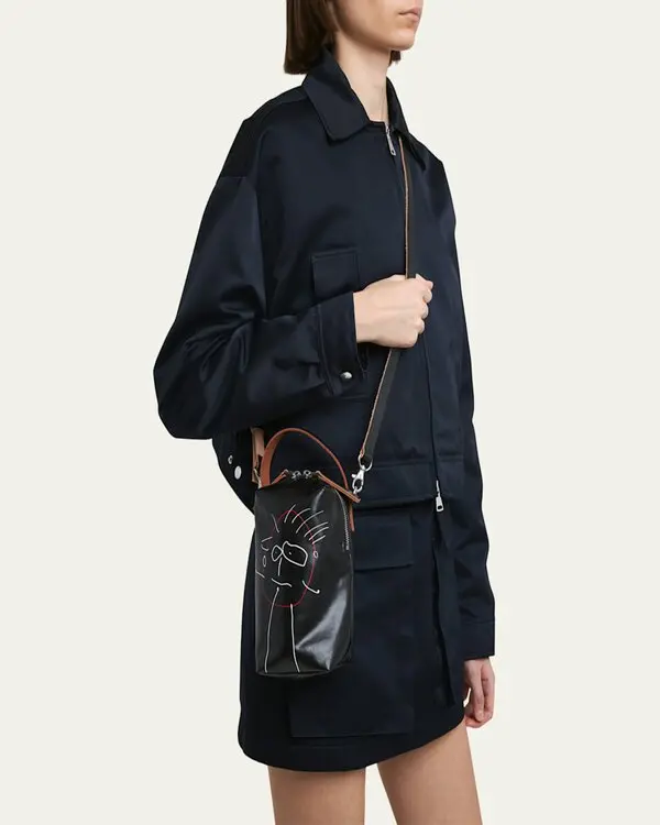 Plan C Pili Graphic-print Canvas Bucket Bag - Black