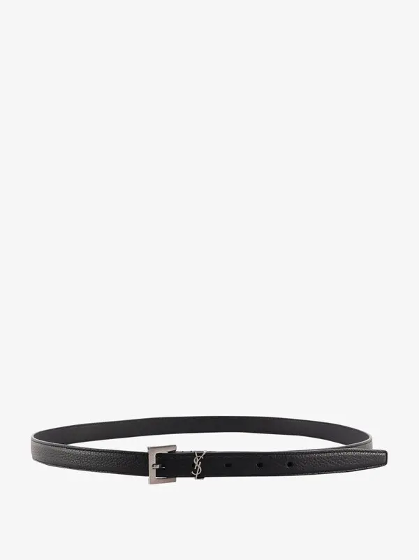 Saint Laurent Metal Monogram Leather Belt - Black