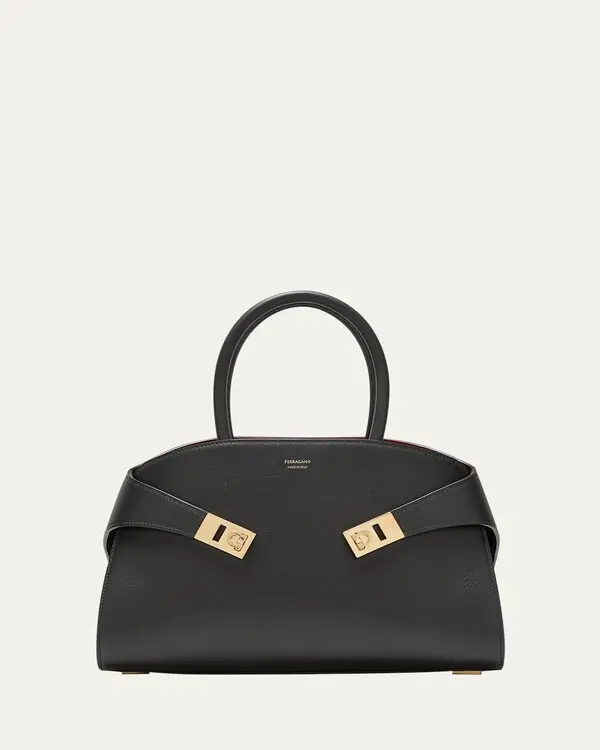 FERRAGAMO Small Hug Leather Top-handle Bag - Nero