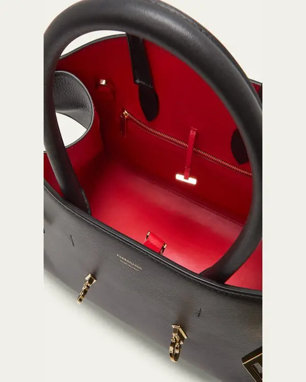 FERRAGAMO Small Hug Leather Top-handle Bag - Nero