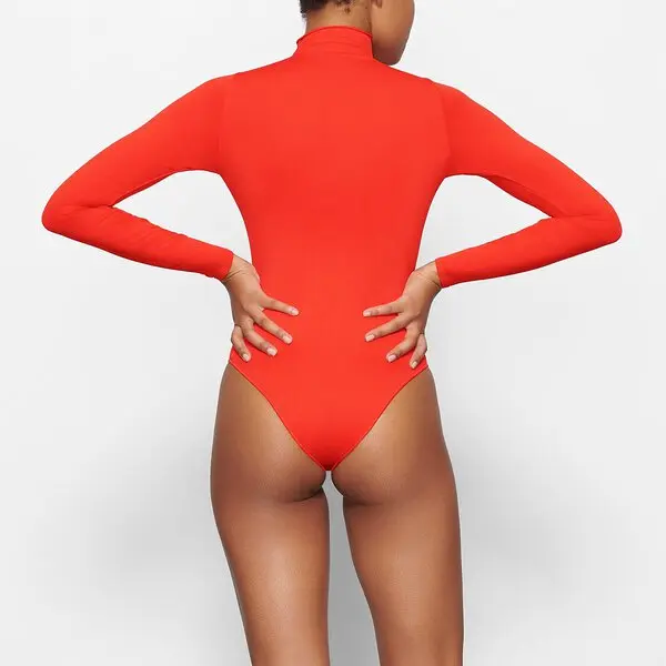 Skims Essential Mock Neck Long Sleeve Bodysuit Fire Editorialist