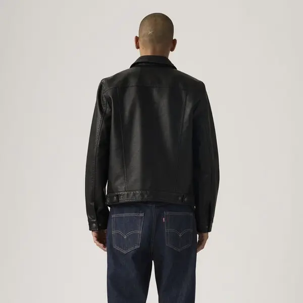 LEVI'S Faux Leather Trucker Jacket - Black W Chambray Lining