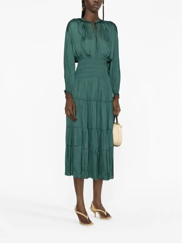 Maje Tiered Satin Midi Dress - Green