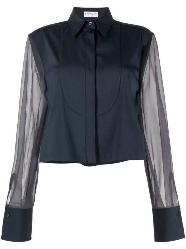 Brunello Cucinelli Sheer-sleeves Shirt - Blue