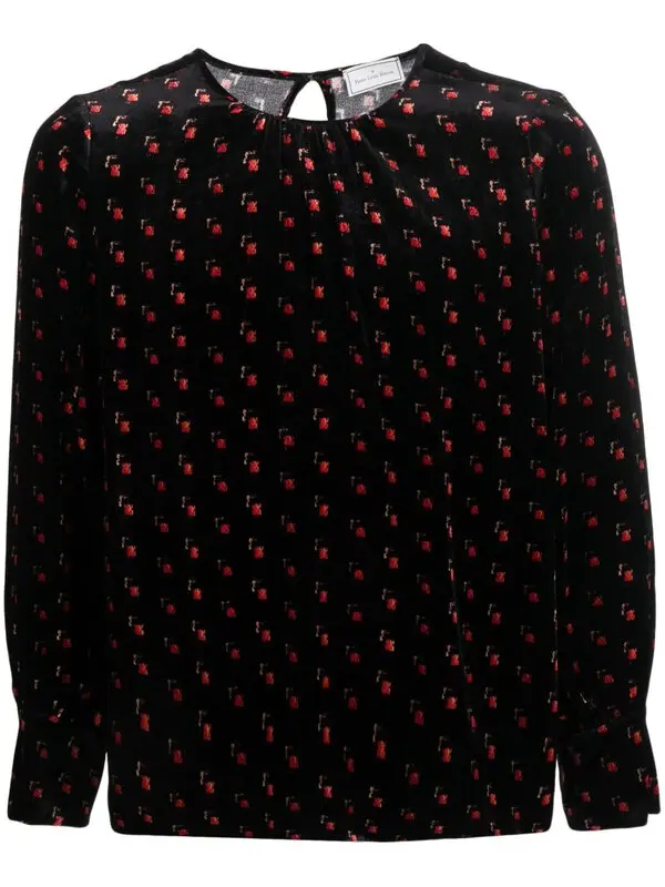 PIERRE-LOUIS MASCIA Velour Graphic-print Blouse - Black