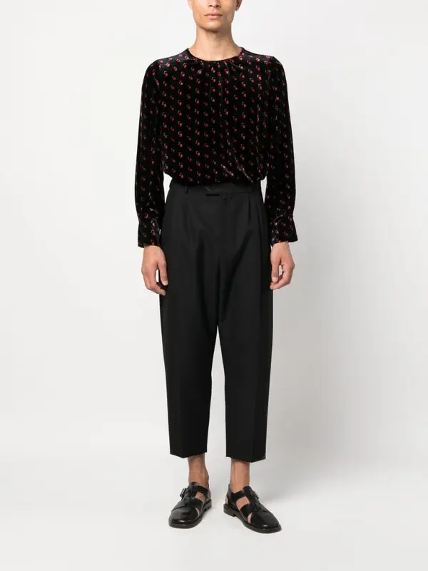PIERRE-LOUIS MASCIA Velour Graphic-print Blouse - Black