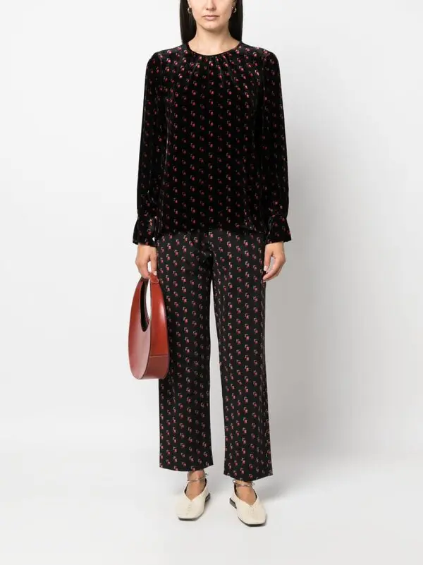 PIERRE-LOUIS MASCIA Velour Graphic-print Blouse - Black