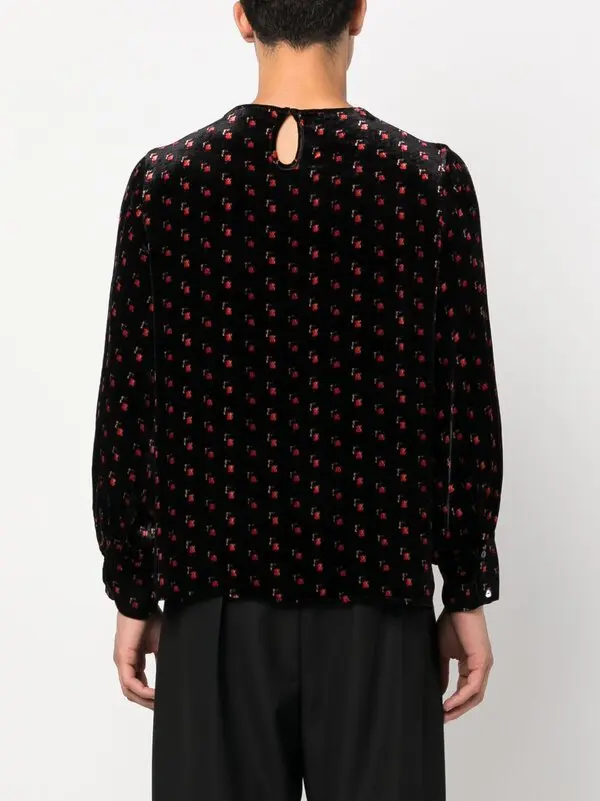 PIERRE-LOUIS MASCIA Velour Graphic-print Blouse - Black