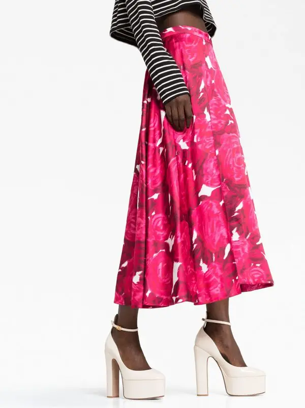 Valentino Garavani Rose-print Midi Skirt