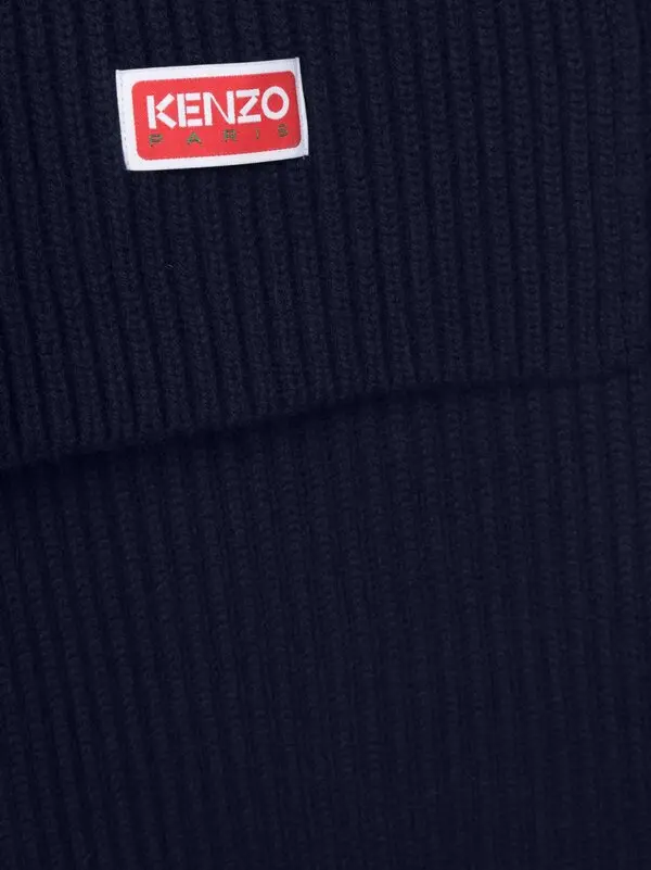 Kenzo Logo-patch Ribbed-knit Scarf
